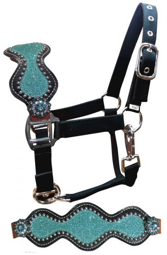 Shiloh Stables and Tack: Showman ® Pony Leather Bronc Halter with Teal ...